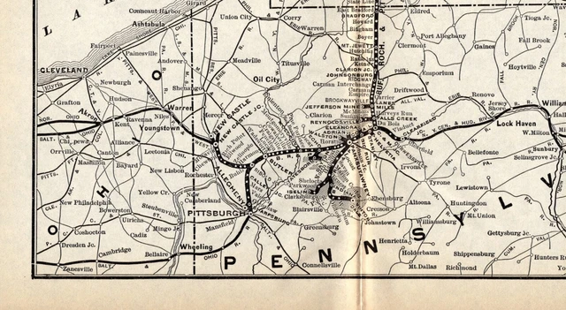 1907 ANTIQUE BUFFALO Rochester Pittsburgh Railway Map Vintage Railroad ...