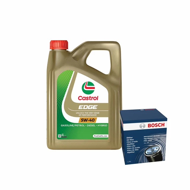 CASTROL EDGE 5W40 Engine Oil 4L Bosch Oil Filter Service Kit Fully ...