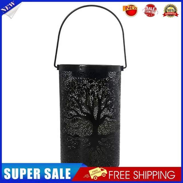 LED SOLAR LANTERN Light Wrought Iron Hollow Tree Projection Lamp Yard ...