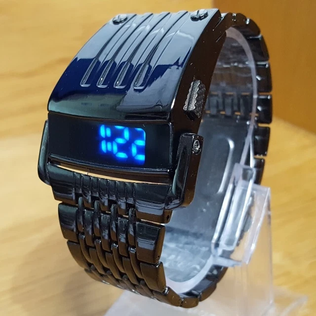 MENS BLACK STEEL Vintage Retro Rare Predator Style Stealth LED Digital ...