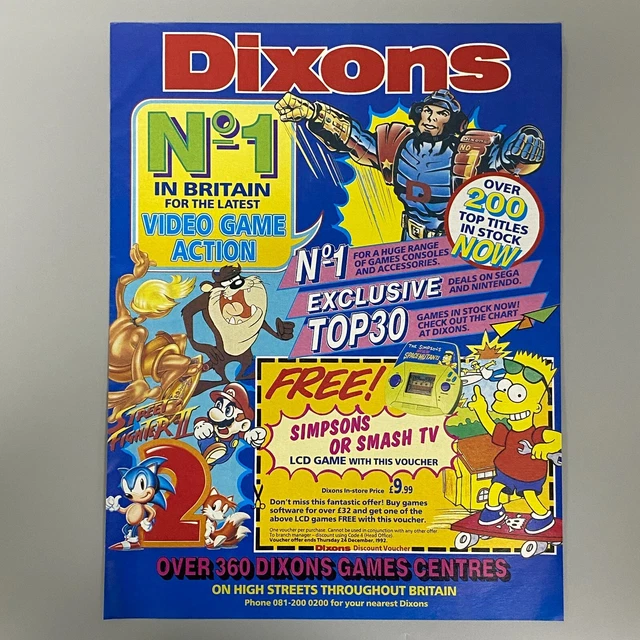 DIXONS VIDEO GAME Simpsons Taz-Mania Super Mario Sonic 1992 Vintage ...