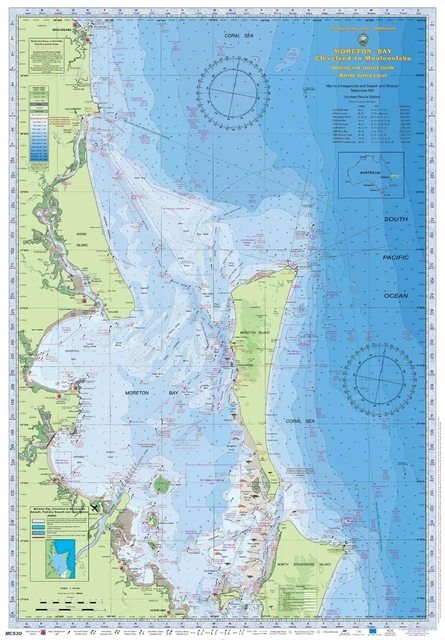 BOATING, FISHING, QLD Marine Safety Chart - MORETON BAY to MOOLOOLABA ...