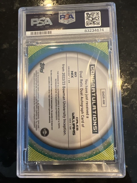 2022 BOWMAN U Inception Caleb Williams Bo Nix Rc Dual Auto Relics /99 ...