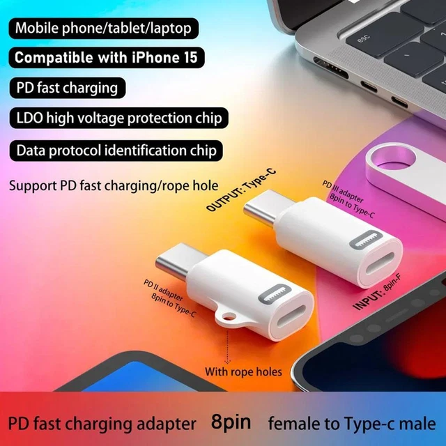 8 PIN FEMALE to Type-C Male Charging Converter For Apple Fast Adapter ...