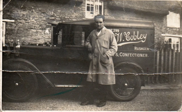 EARLY RP POSTCARD Vintage Delivery Van, G.W. Cobley, Baker, Rushden ...