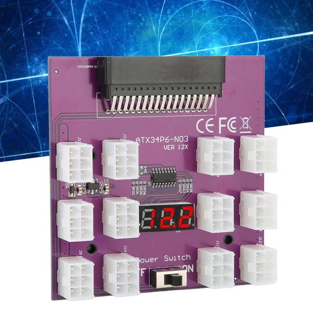 GPU ADAPTER BOARD 6Pin 12 Ports LED Display 1200W Power Supply Power ...