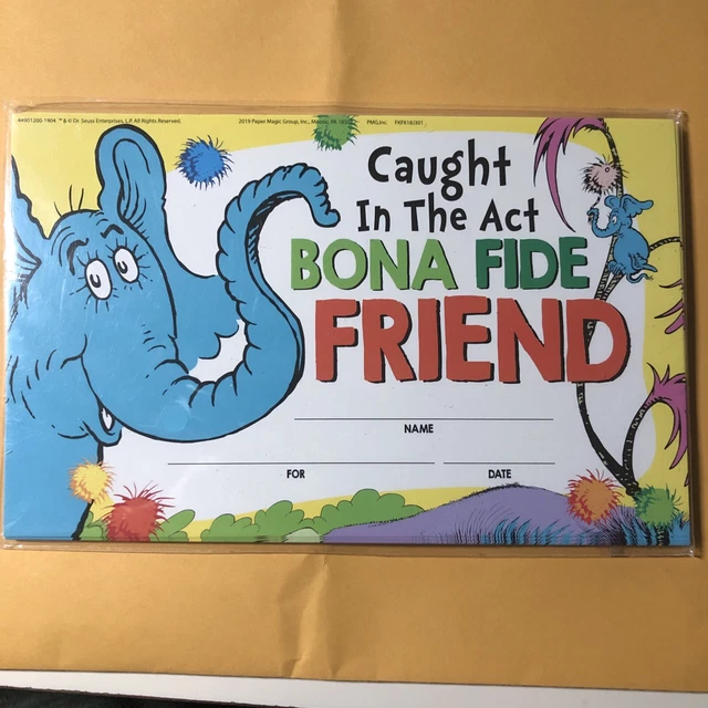 NEW DR SEUSS Caught in Act Bonafide Friend Recognition Awards Teacher ...