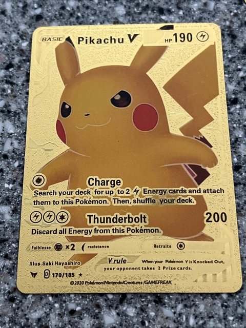 CARTA FAN ART Pokemon Pikachu V 190 HP pellicola oro 170/185 base 2020 ...