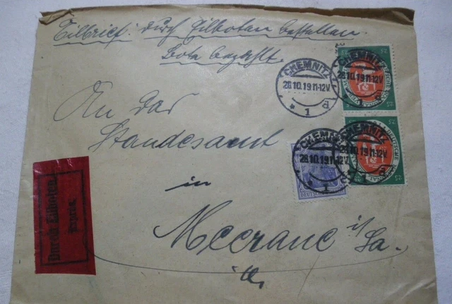 ALTER BRIEF (05) 1911 von Chemntz nach Meerane nur Umschlag Briefmarken ...