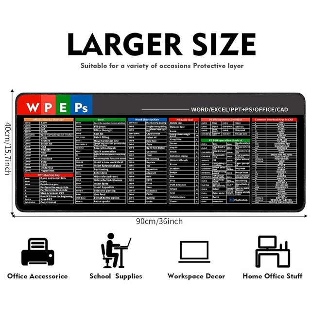 EXCEL CHEAT SHEET Desk Mat, Excel Shortcuts Mouse Pad, Keyboard Shor 90 ...