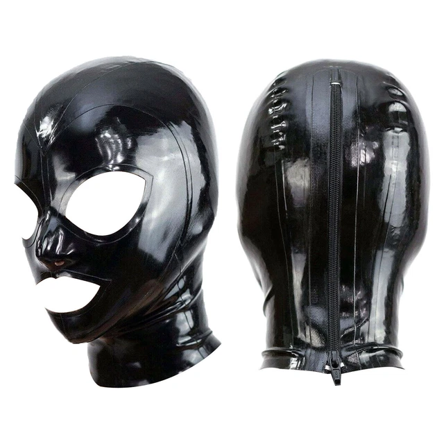 Latex Gummi Rubber Hood Mask Open Eyes And Mouth With Zip Fetish Party