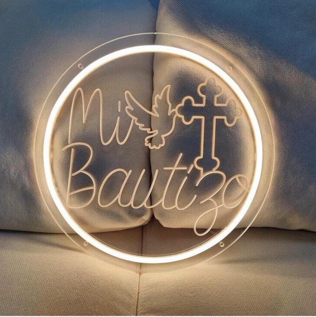 MI BAUTIZO BAPTISM LED Light Up Sign USB Plug Religion Decor 13.4"x13.4 ...