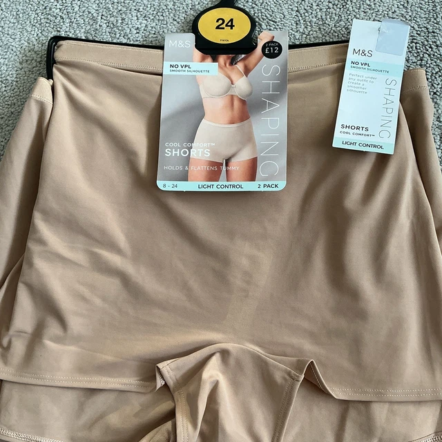 M&S COOL COMFORT No VPL Shapewear Shaping Shorts Beige 2 Pack Size 24 ...