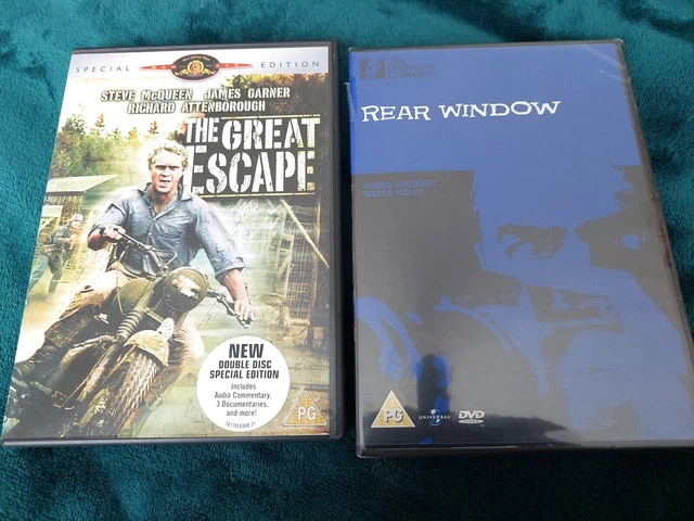 2 DVD,S THE Great Escape Steve Mcqueen.rear Window James Stewart ...