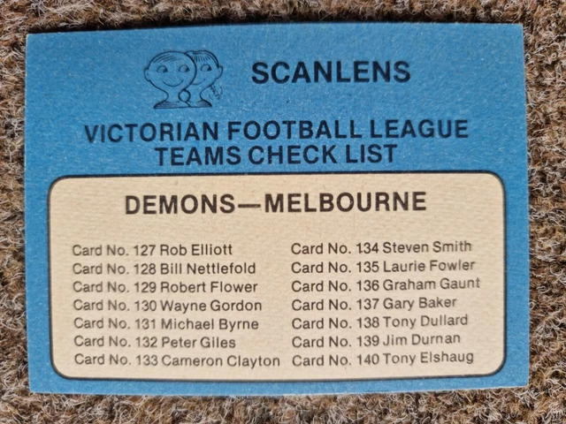 SCANLENS VFL 1981 Footy Card Melbourne Demons Checklist Logo Pen Unmarked N Mint $44.80 ...