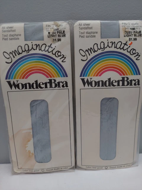 VINTAGE PANTYHOSE WONDERBRA All Sheer 2 Pairs Color Light Blue One Size ...