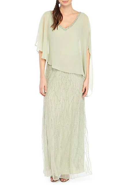 JKARA WOMEN'S ASYMMETRICAL Beaded Bottom Sheer Elegant Dress In Sage ...