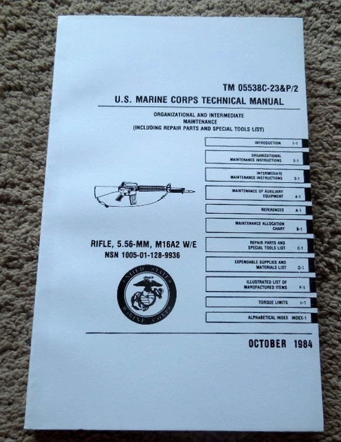 MARINE CORPS M16A2 Rifle, Maintenance and Repair Owners Book 197 Pages ...