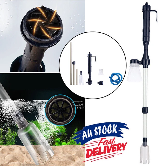 FISH TANK CLEANER Battery Syphon Change Pump Water Filter Aquarium ...