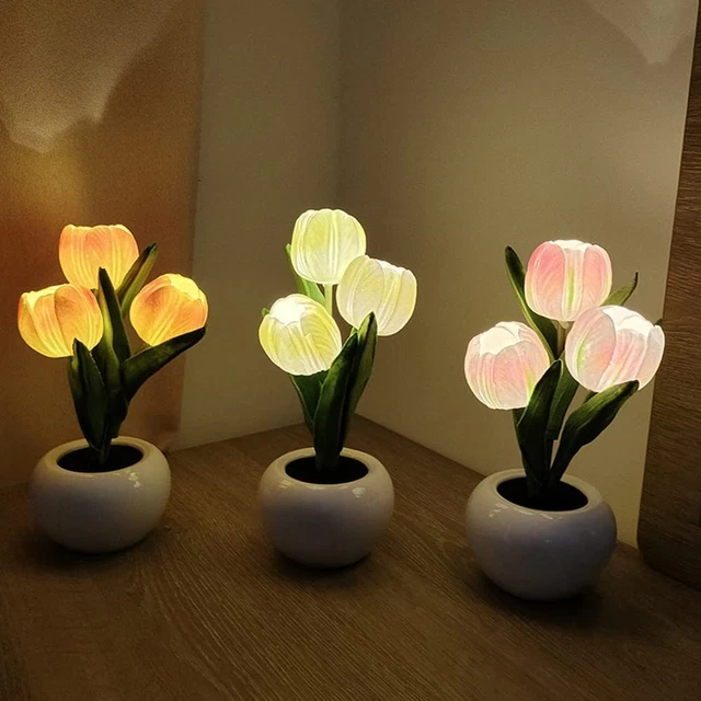 LED TULIP NIGHT Light Flower Table Lamp, Tulip Lamp with Ceramic Vase £ ...