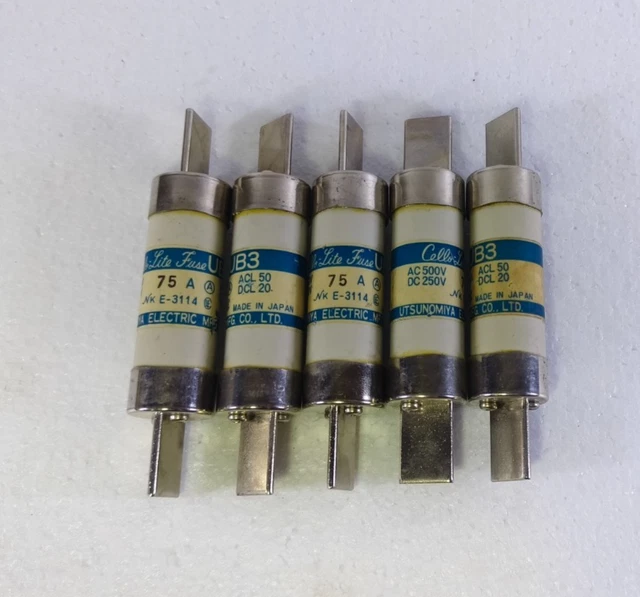 UTSUNOMIYA UB3 75A Cello-Lite Fuse AC500V DC250V Industrial Lot of 5 ...