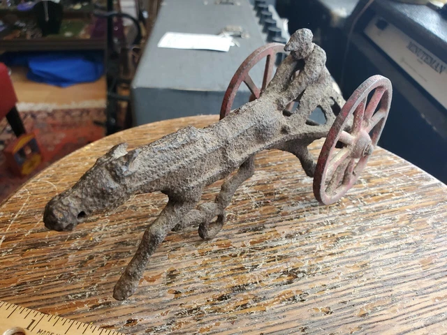 ANTIQUE CAST IRON Harness Racer/ Jockey & Horse Animal Equine Toy ...