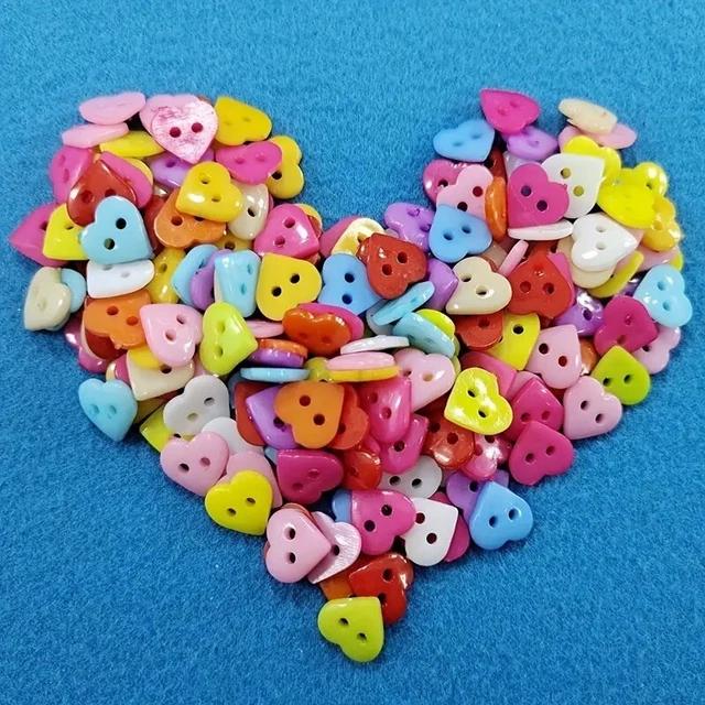 100PCS 11MM ASSORTED coloured Heart shaped Buttons for handy Craft ...