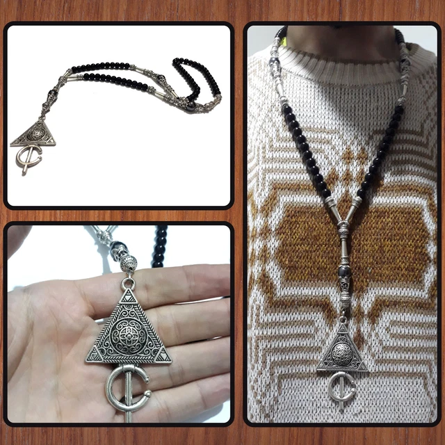 COLLIER MAROCAIN AFRICAIN Berbère Touareg Fibule Amazigh Métal Hématite ...