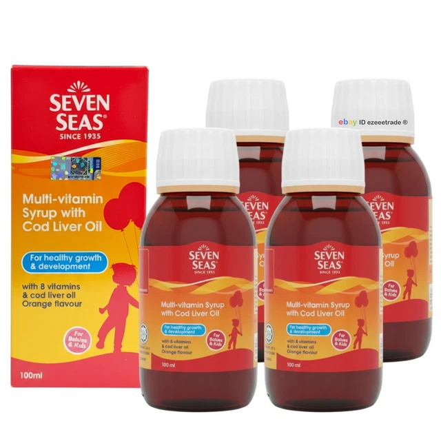 SEVEN SEAS MULTIVITAMIN Syrup 100ml Cod Liver Oil DHA Orange Flavour ...
