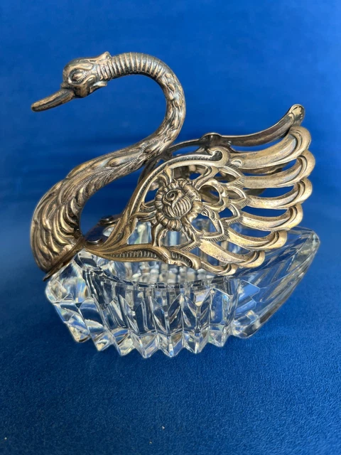 ANTIQUE 835 SILVER & Crystal Salt Cellar Reticulated Swan ~ ALBO £52.11 ...