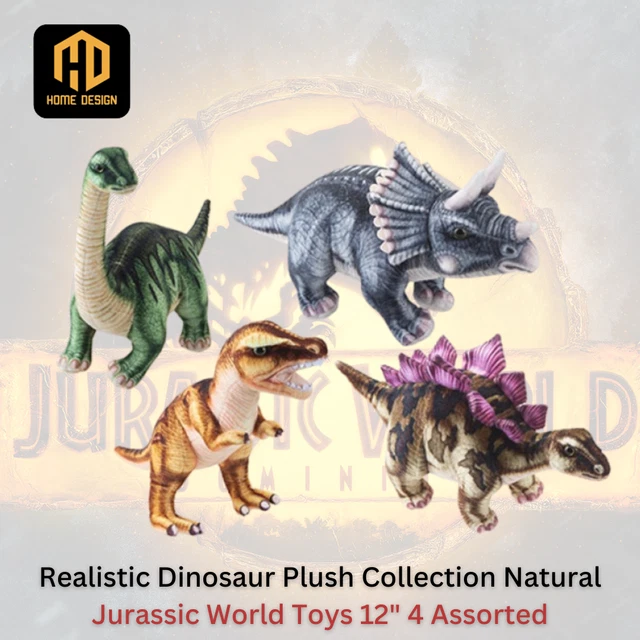 REALISTIC DINOSAUR PLUSH Collection Natural Jurassic World Toys 12" 4 ...