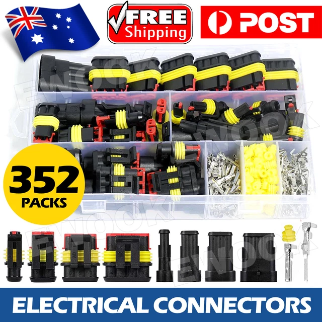 352PCS 12V WATERPROOF Electrical Wire Connector Plug Terminal Kit 1/2/3 ...