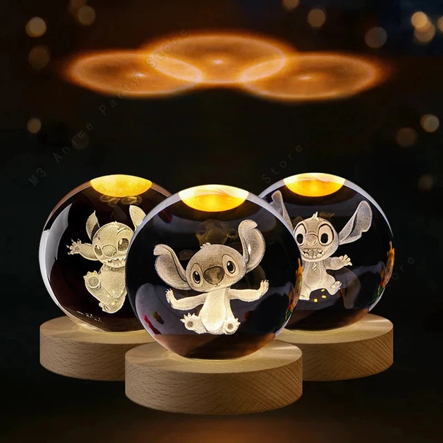 5CM LILO AND Stitch Unique 3D Crystal Ball Lamp LED Luminous Crystal ...