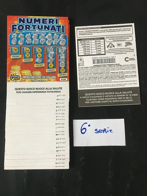 Gratta E Vinci Numeri Fortunati 6a Serie Lotto 3003 20 Biglietti Usati