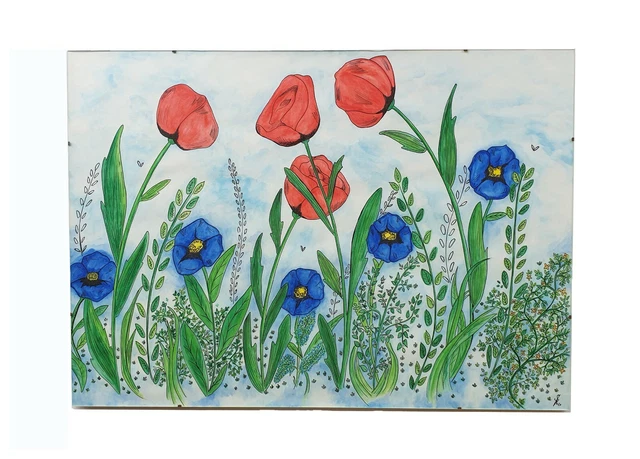 MOHNBLUMEN GEMÄLDE HANDGEMALT Aquarellmalerei Original Signiert 70x50 SR-Arts EUR 55,00 ...