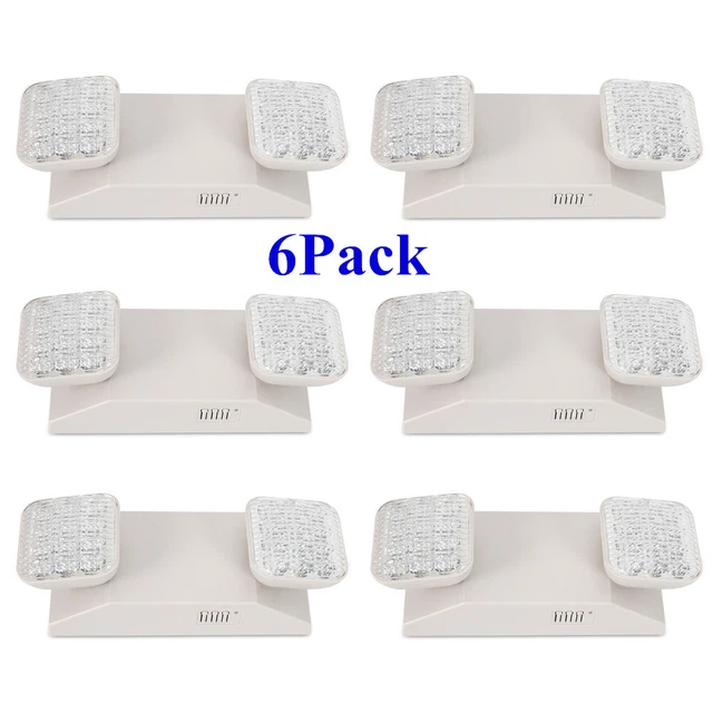 6 PACK LED Emergency Exit Light Adjustable 2 Head With Battery Back-up ...
