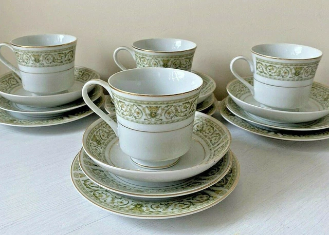 VINTAGE &FELICITY& BY Daniele Japanese Bone China 16 Piece Green & Gold ...