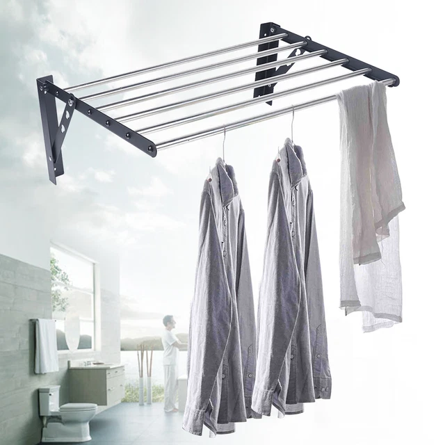 WALL MOUNTED CLOTHES Drying Rack Laundry Holder Shelf Folding Dryer ...