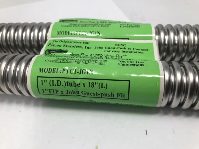 2 FALCON MEGA Flow Super Water Flex Stainless Water Connector 1" I.d X ...