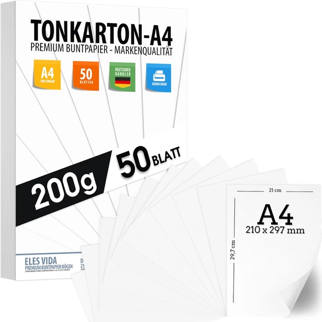 50 BLATT PAPIER 200G/M² Weiß Matt, PREMIUM PAPIER Reinweiß DIN A4-21 X 29,7 Cm EUR 15,99 ...