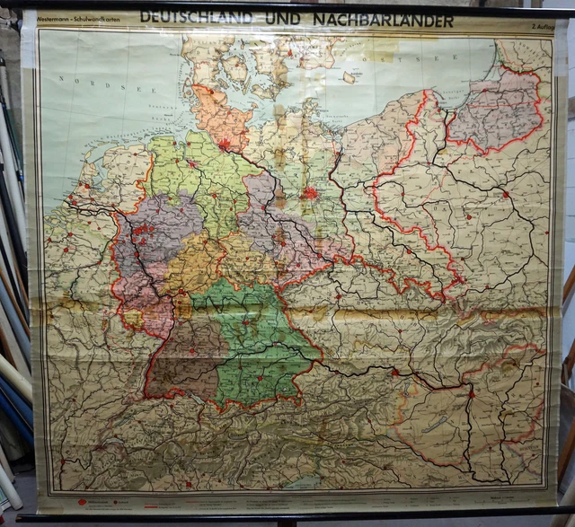 VINTAGE MAP OF Germany and Neighboring Countries Wall Chart Poster £109 ...