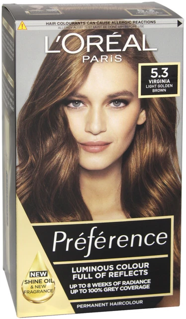 L'OREAL PARIS PREFERENCE Permanent Hair Colour 5.3 Virginia Light ...