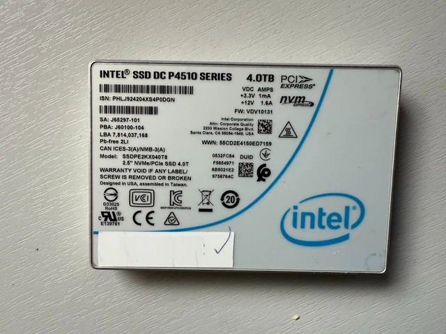 4TB NVME INTEL DC P4510 Series SSDPE2KX040T8 U.2 2.5" Solid State Drive SSD £166.04 - PicClick UK