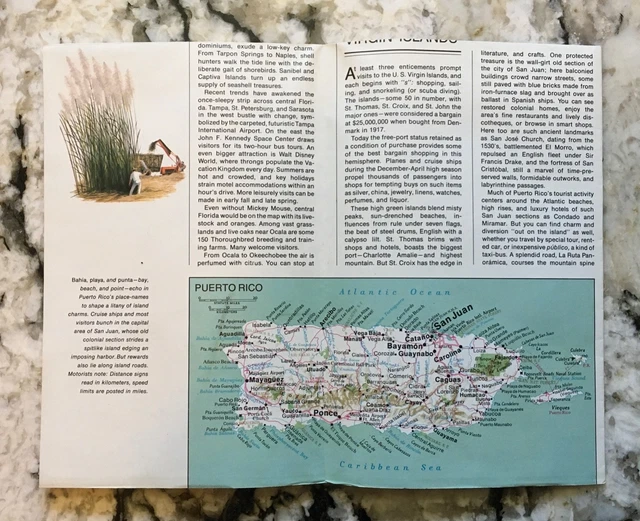 VINTAGE 1973 FLORIDA PUERTO RICO VIRGIN ISLANDS National Geographic Map ...