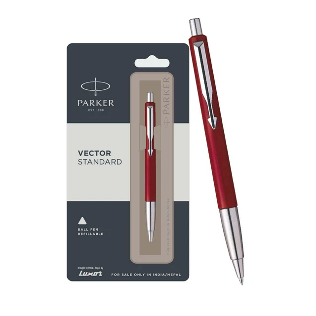 PARKER VECTOR STANDARD Balle Stylo Garnitures Chromées Rouge Corps ...