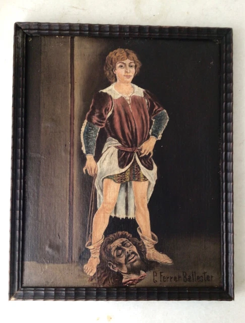 PEINTURE MYTHOLOGIQUE ANCIENNE, David et Goliath. signé - huile sur ...