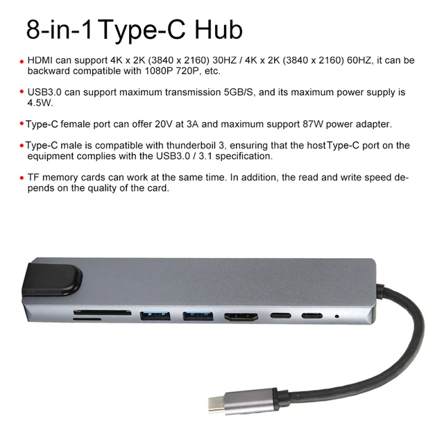 8IN1 TYPEC INTERFACE To USB 3.0 Hub RJ45 Ethernet Mini SDTF OTG Adapter ...