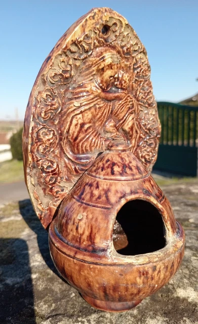 BÉNITIER TERRE CUITE Vernissée XVIIIème Ligron Art Populaire Art ...