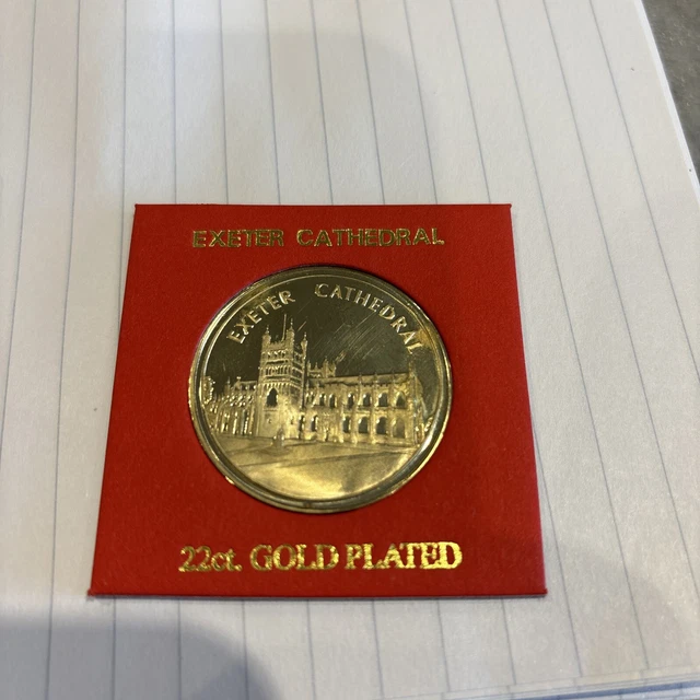 EXETER CATHEDRAL 38MM 22ct GOLD PLATED PROOF MEDAL - cased £12.15 ...