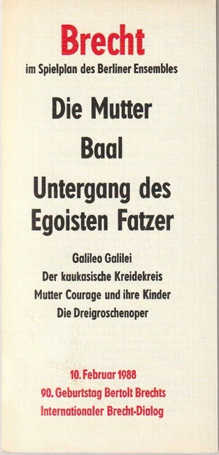 PROGRAMMHEFT BERTOLT BRECHT BAAL Berliner Ensemble 1987 EUR 14,90 ...